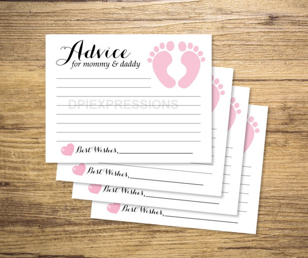 Baby Shower Advice Cards, Printable Pink Baby Footprints Advice for the ...