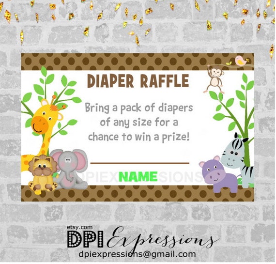 Jungle Animals Safari Baby Shower Diaper Raffle Tickets, Digital File ...