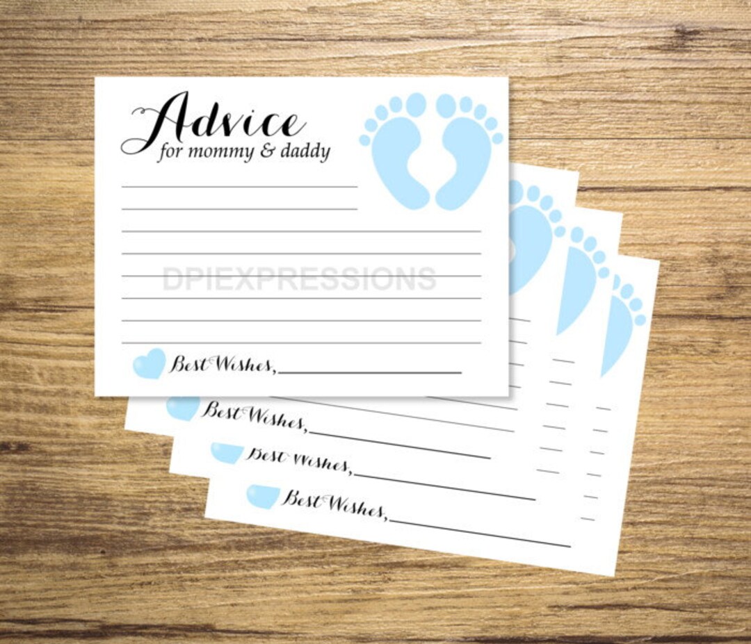 Baby Shower Advice Cards, Printable Blue Baby Footprints Advice for the ...