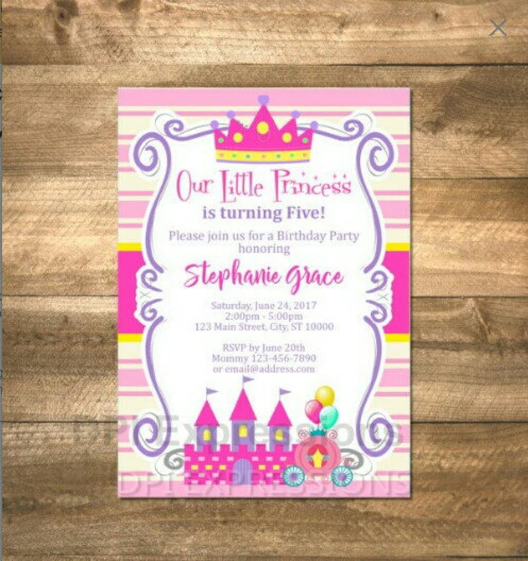 Pink Princess Birthday Party Invitation, Princess Castle Invitation ...