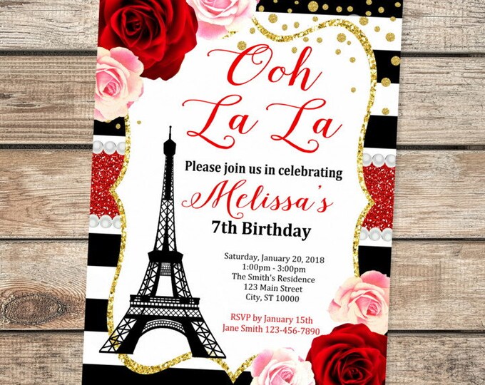 Paris Birthday Invitation, Eiffel Tower Invitation, French Theme ...