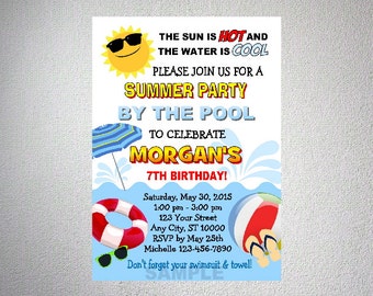 End of School Pool Party Invitation, End of School Bash, Summer Party ...