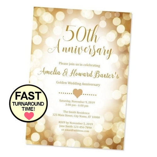 50th Golden Wedding Anniversary Invitation Custom Black and - Etsy