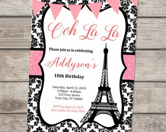 Paris Birthday Invitationparty in Paris DIGITAL - Etsy