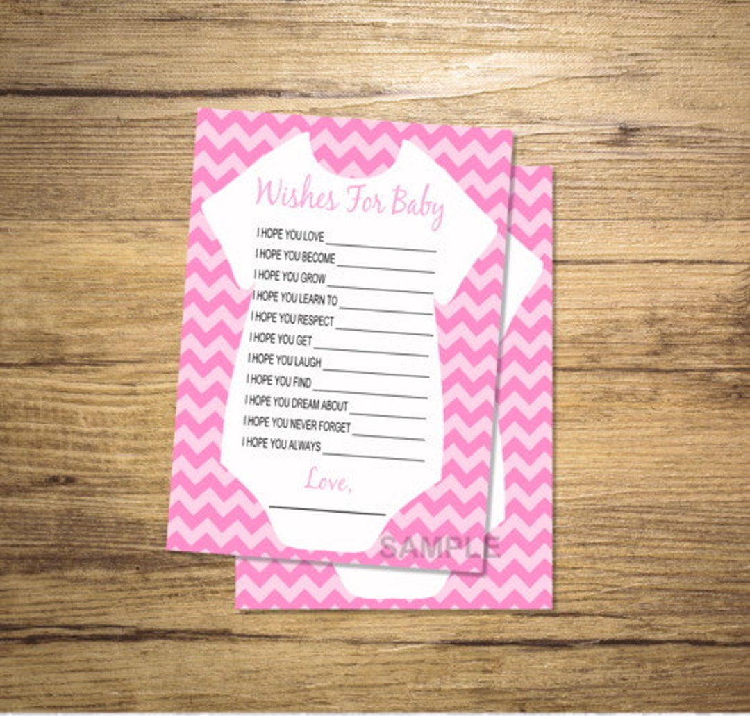 Printable Wishes for Baby, Girl Baby Shower Game, Baby Bodsuit, Pink ...