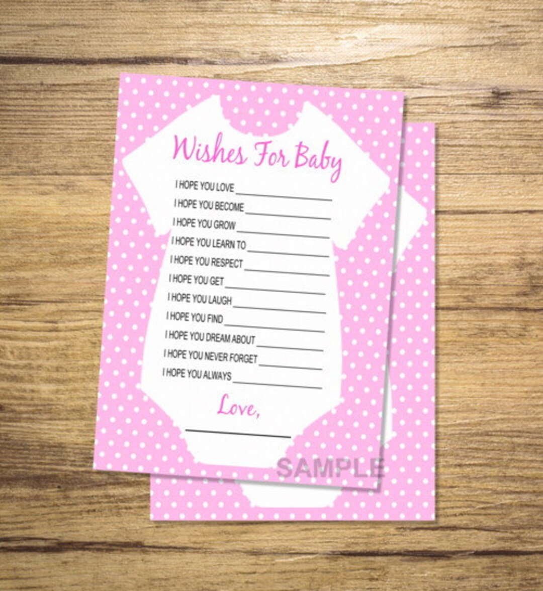 Printable Wishes for Baby, Girl Baby Shower Game, Pink Dots Wishes for ...