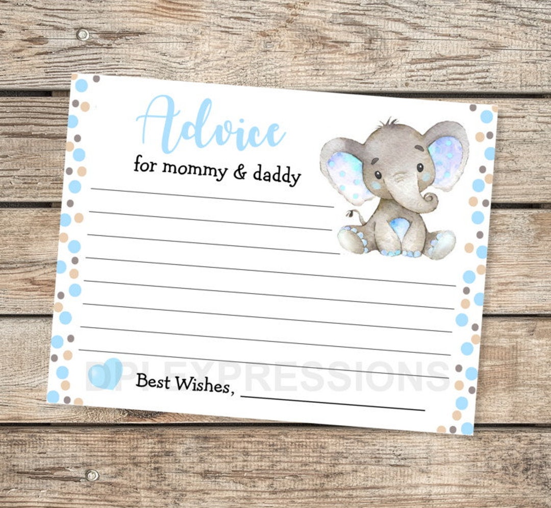 Elephant Baby Shower Advice Cards, Printable Baby Boy Elephant Advice ...