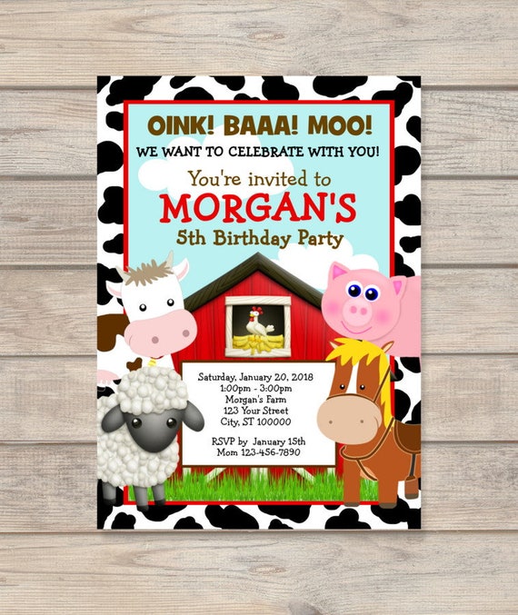 Farm Invitation, Farm Animals Birthday Party Invitation, Farm Invite ...