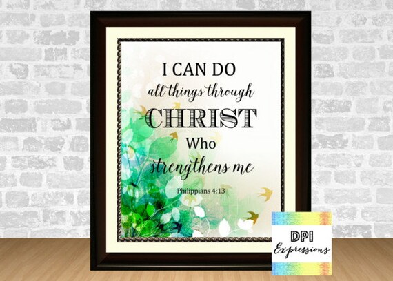 Bible Verse Art Print "I Can Do All Things Through Christ", Philippians ...