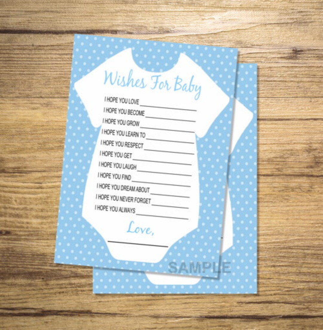 Printable Wishes for Baby, Boy Baby Shower Game, Blue Dots Wishes for ...