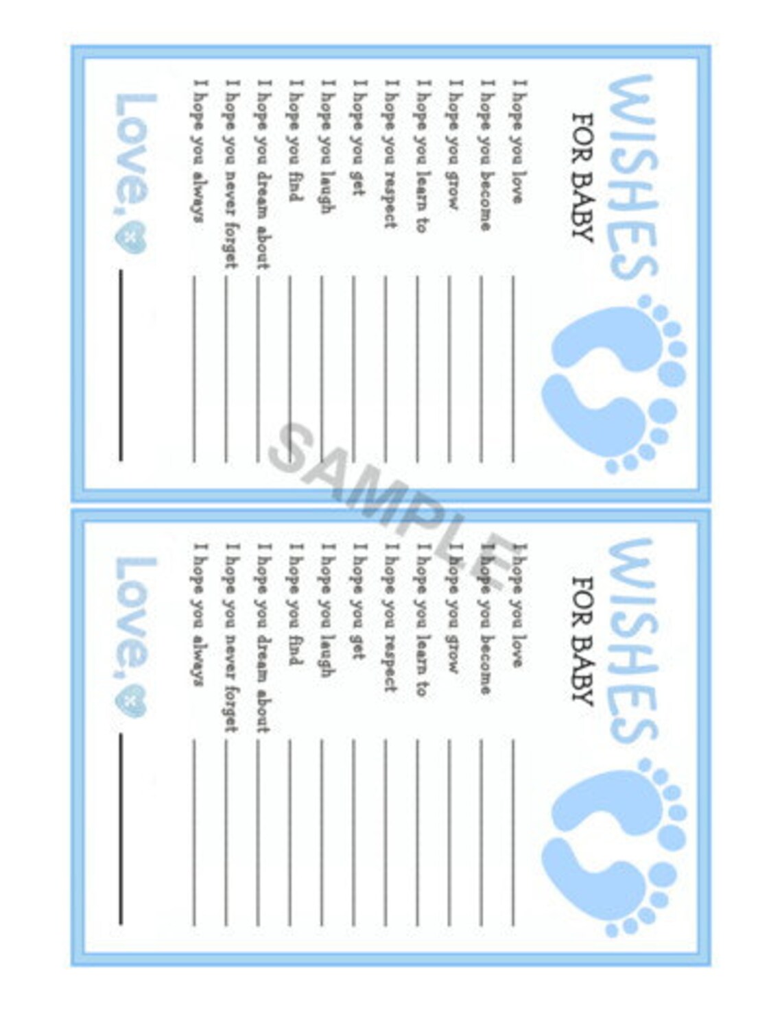 Printable Wishes for Baby Boy Baby Shower Game Blue Baby - Etsy