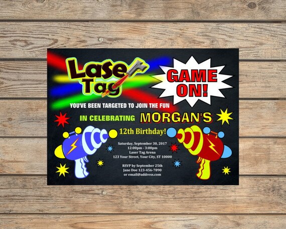 Laser Tag Invitation, Printable Laser Tag Chalkboard Birthday Party ...