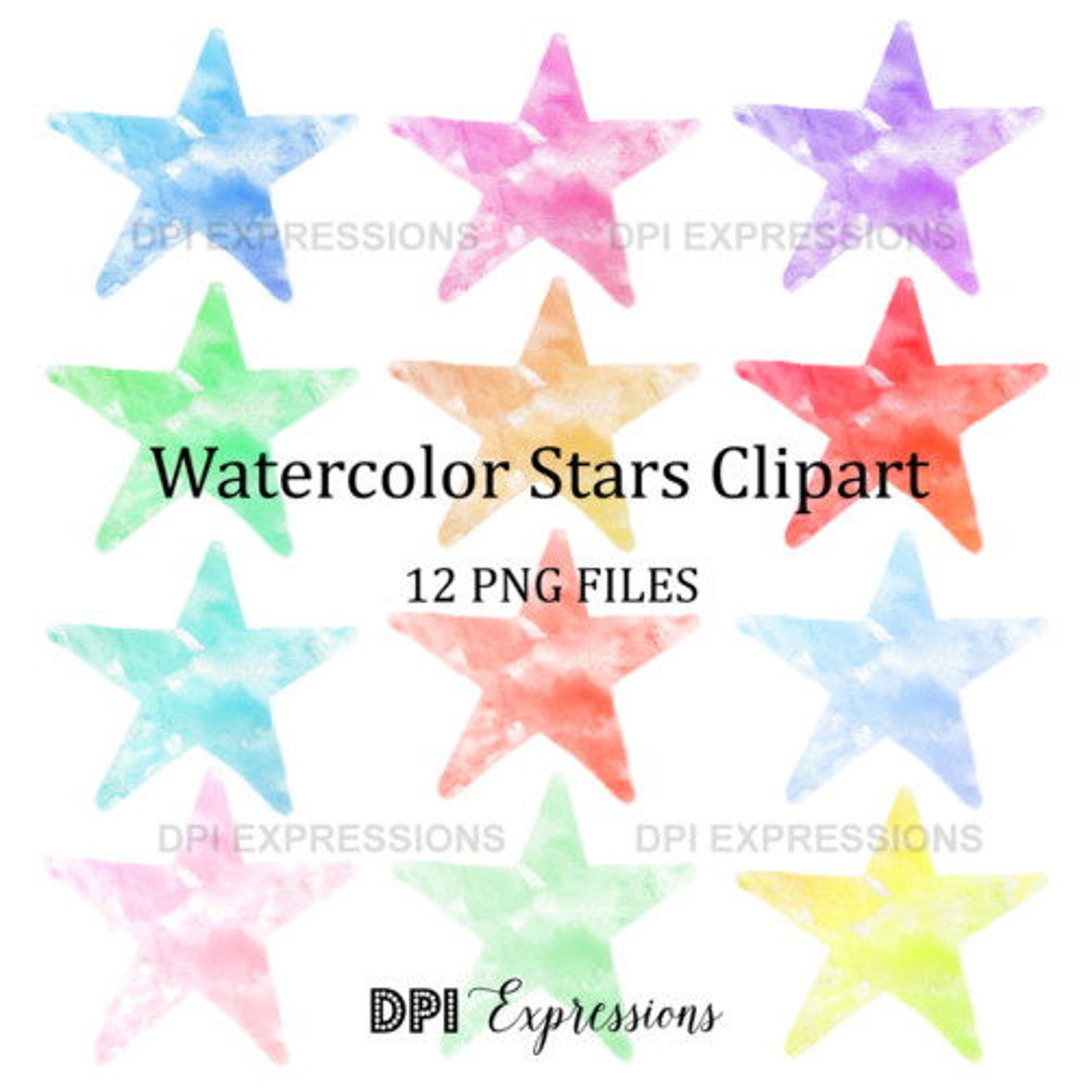 12 Watercolor Stars Clipart Hand Painted Stars Transparent | Etsy
