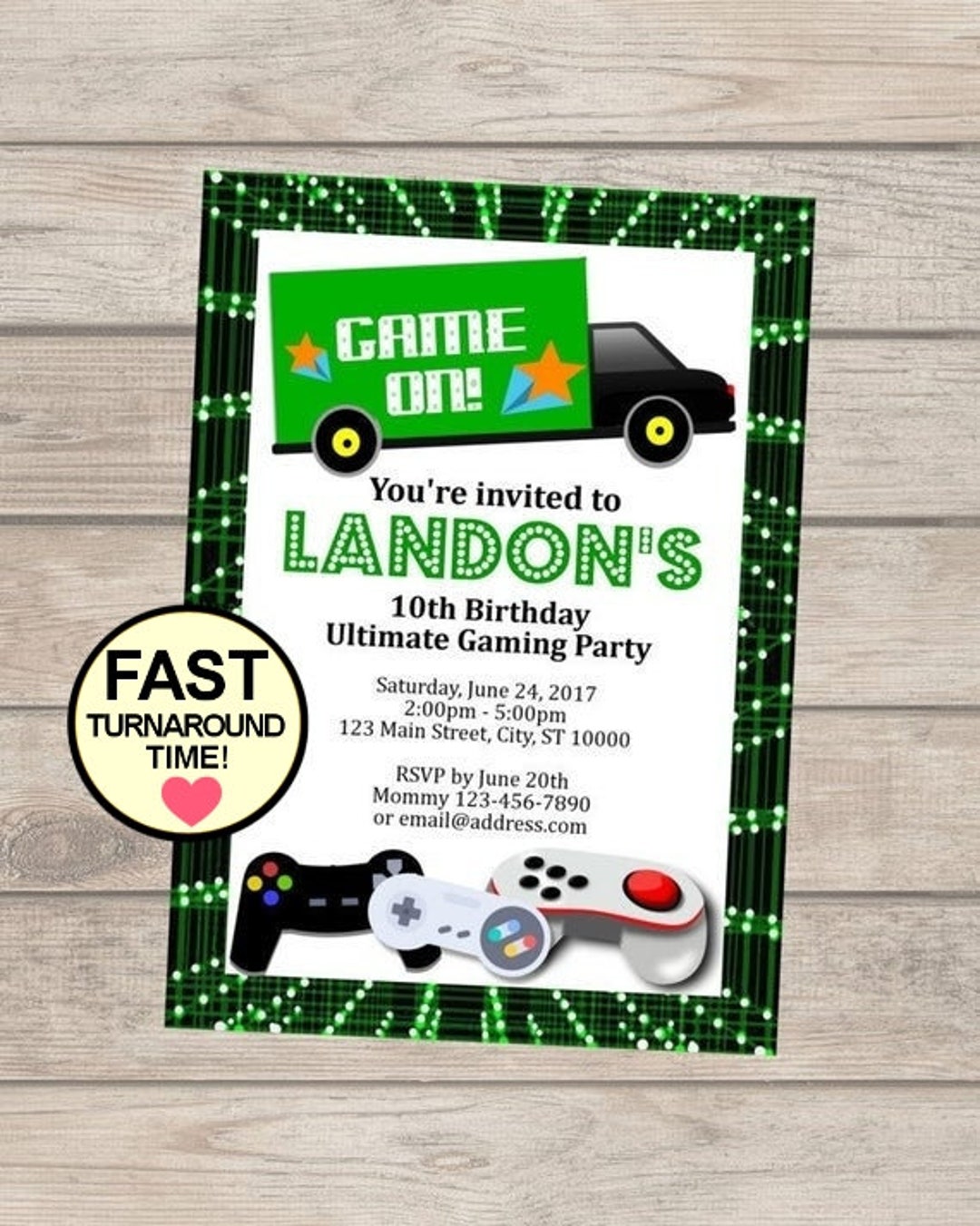 Video Game Truck Birthday Party Invitation, Gaming Party Invitation ...