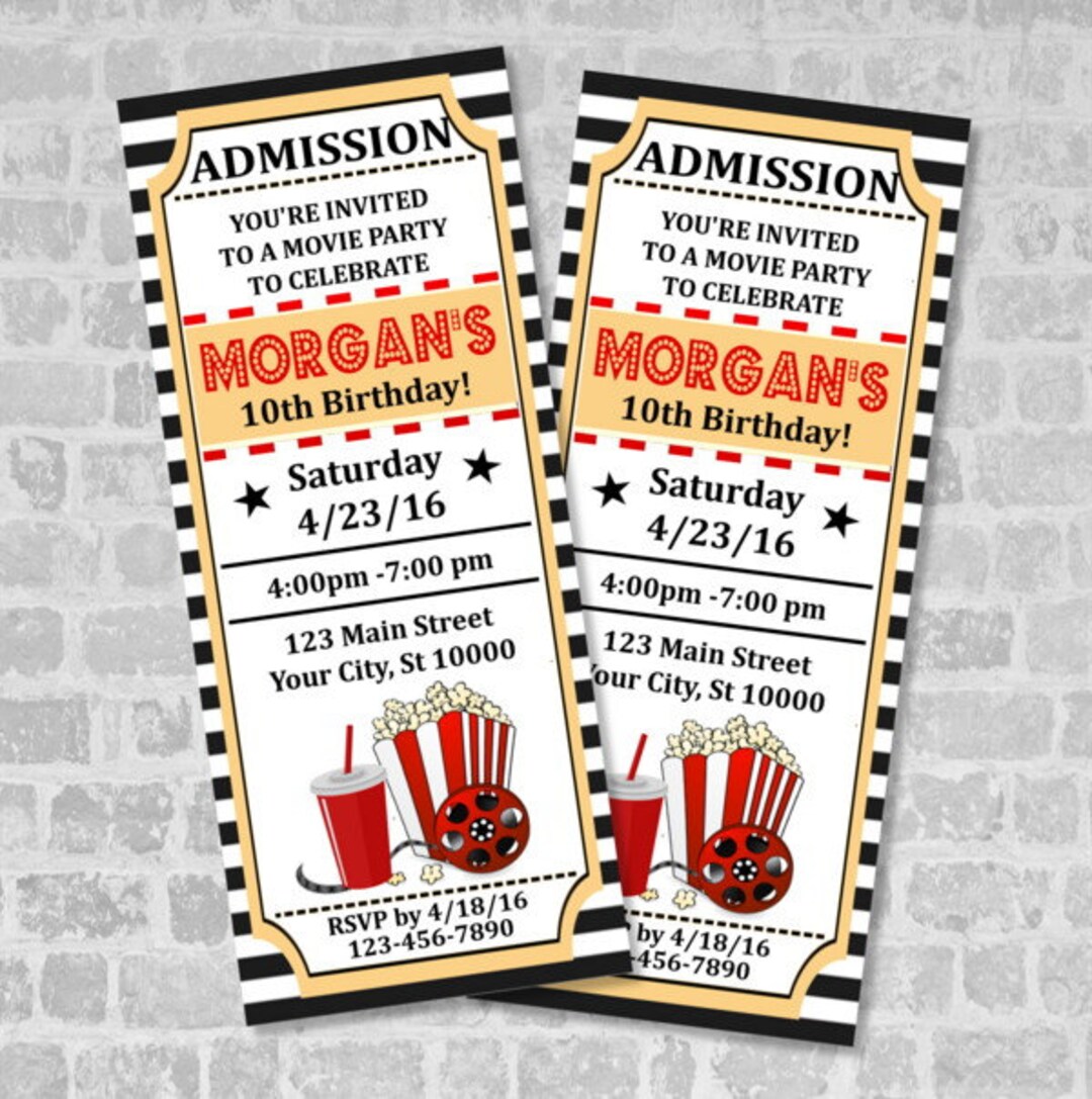 Movie Ticket Birthday Party Invitation, Custom Vintage Style Movie ...