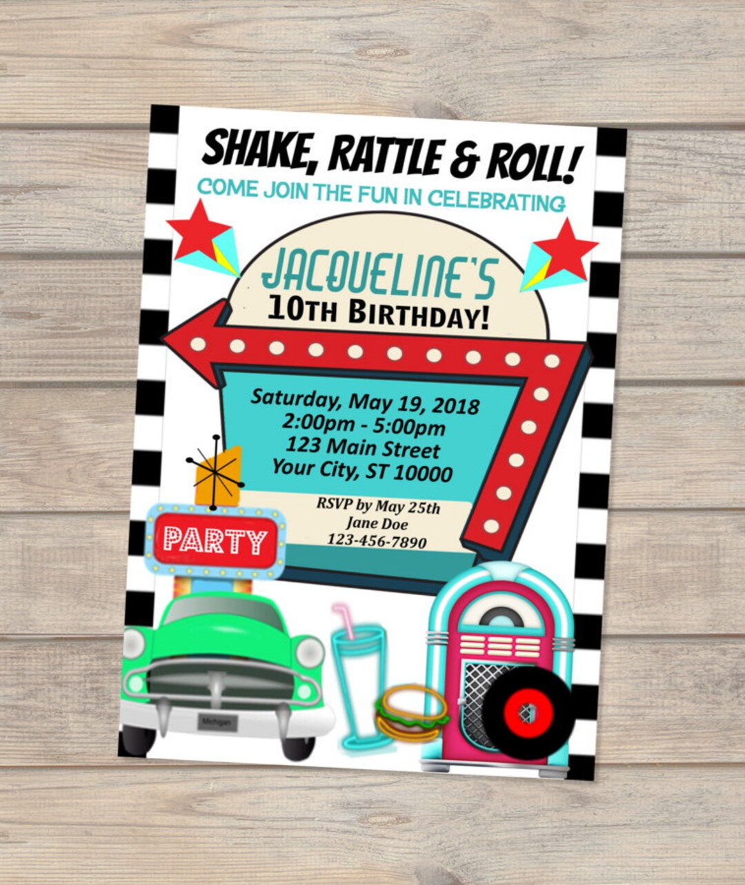50s Diner Invitation, Retro 50s Birthday Party, Sock Hop, Retro Diner ...