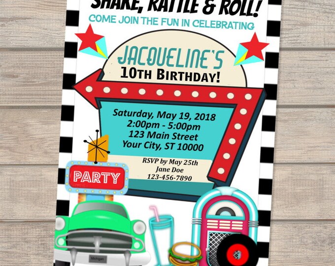 50s Diner Invitation, Retro 50s Birthday Party, Sock Hop, Retro Diner ...