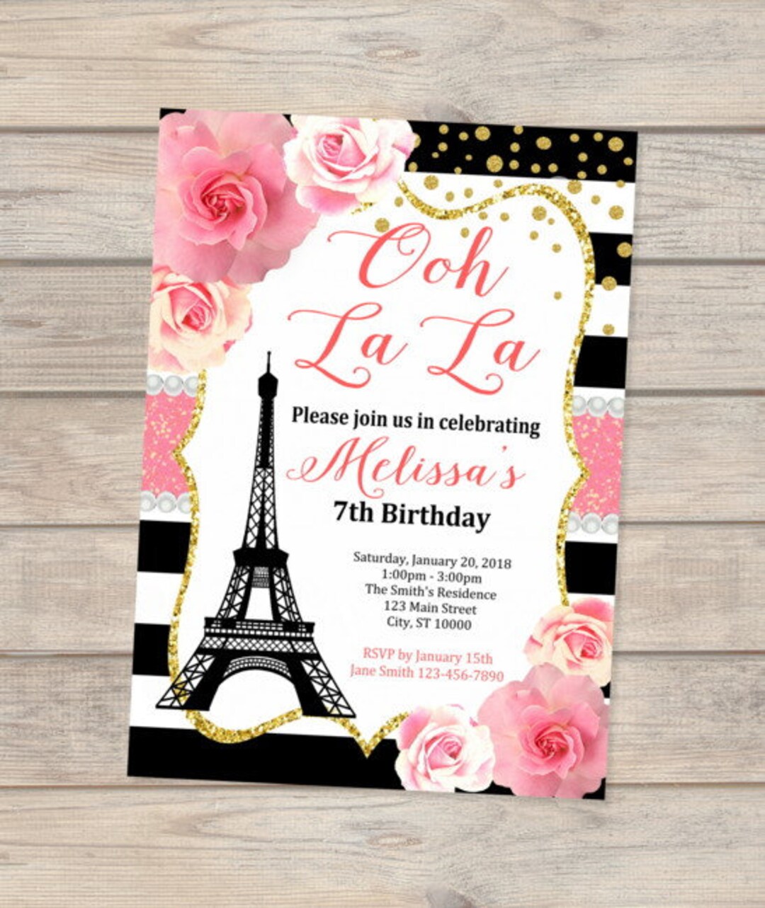 French Theme, Paris Birthday Invitation, Eiffel Tower Invitation, Paris ...