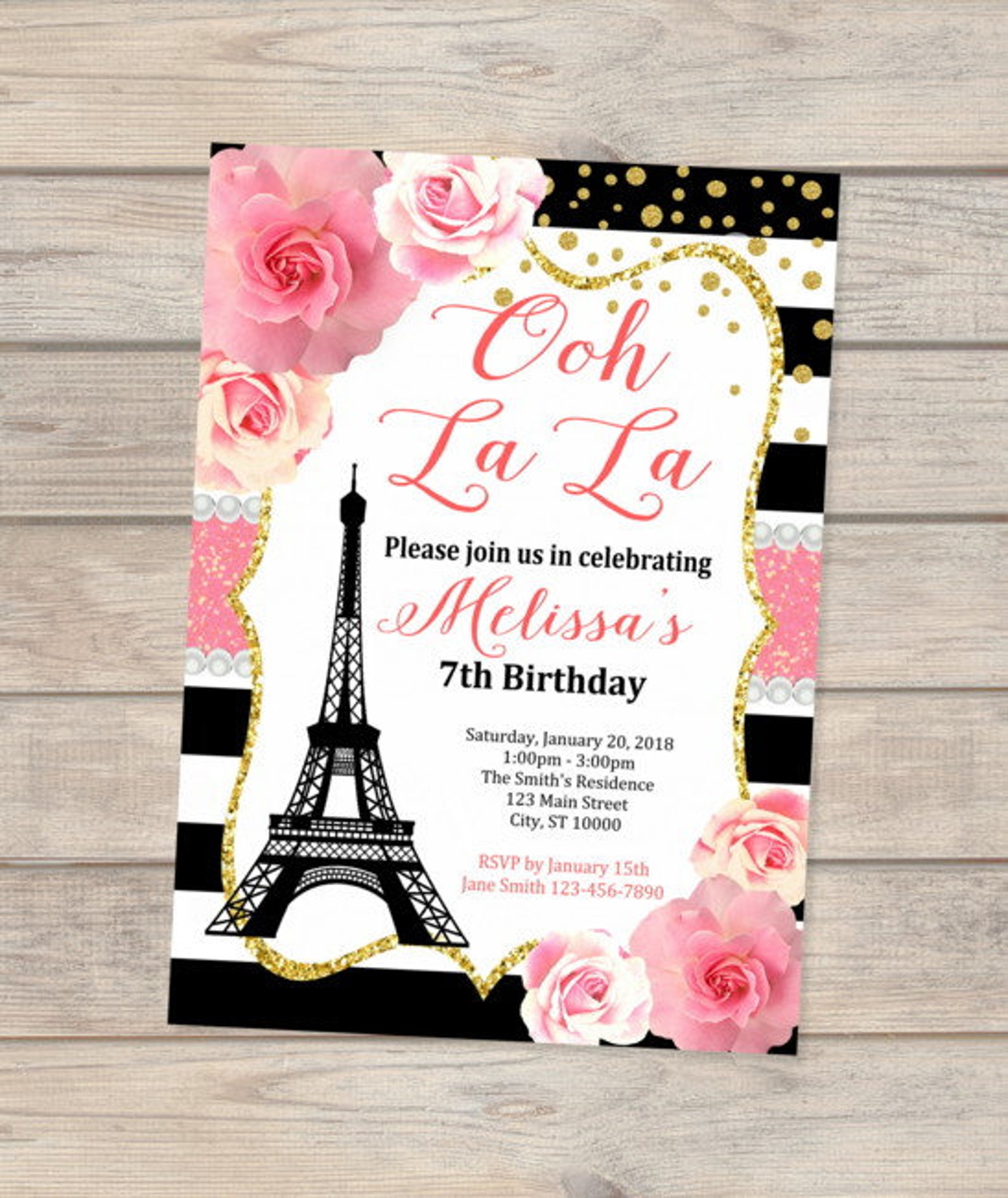 French Theme Paris Birthday Invitation Eiffel Tower - Etsy