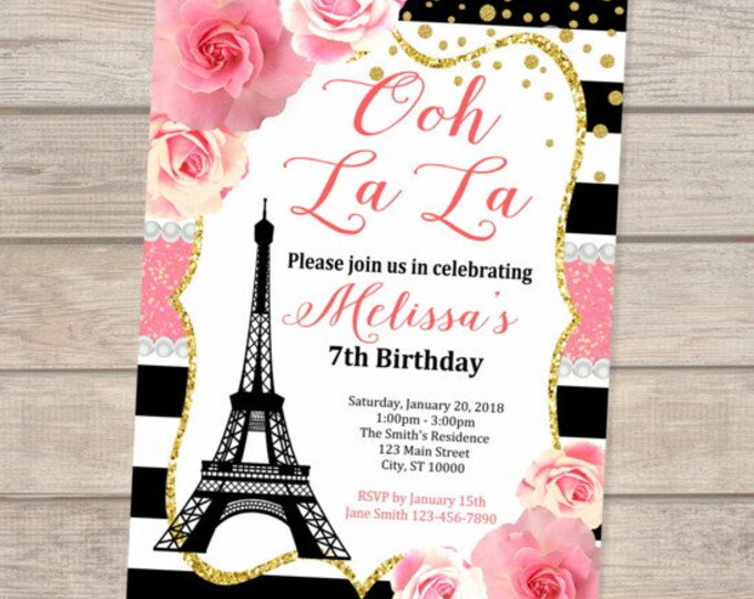 French Theme, Paris Birthday Invitation, Eiffel Tower Invitation, Paris ...