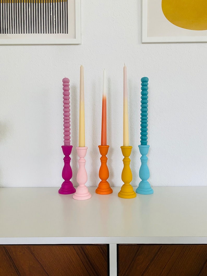 Colorful Wooden Candle Holder. Candlestick Holders. - Etsy
