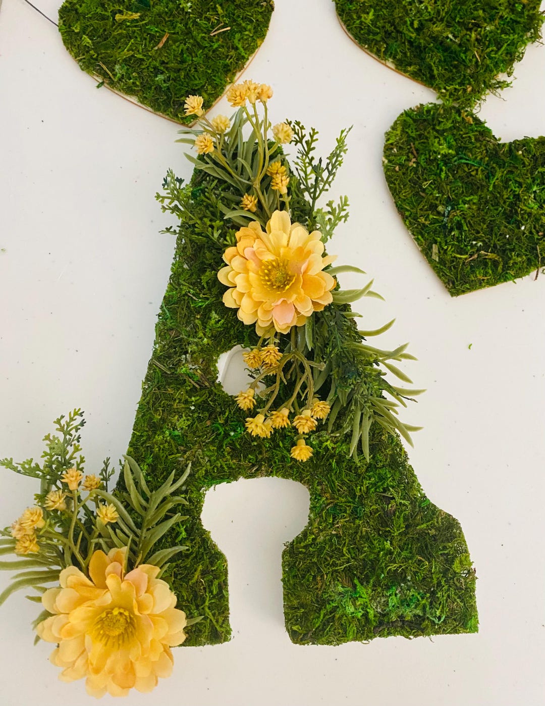 Personalized Floral Moss Letter: Wooden Wall Decor (9.5 Inch) - Etsy