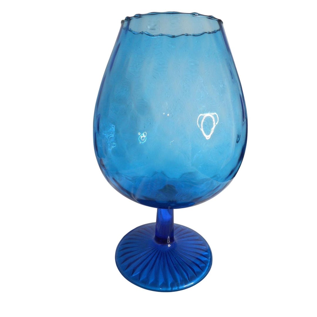 MCM Empoli Style Blue Art Glass Brandy Snifter Diamond Optic 12” Large ...