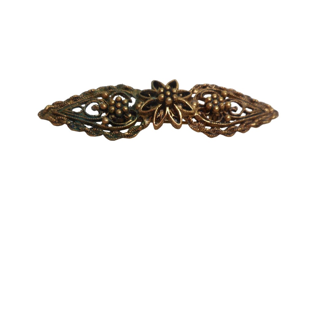 Vintage Gold Floral Jewelry Brooch Bar Style Pin Heavy Filligree Estate ...
