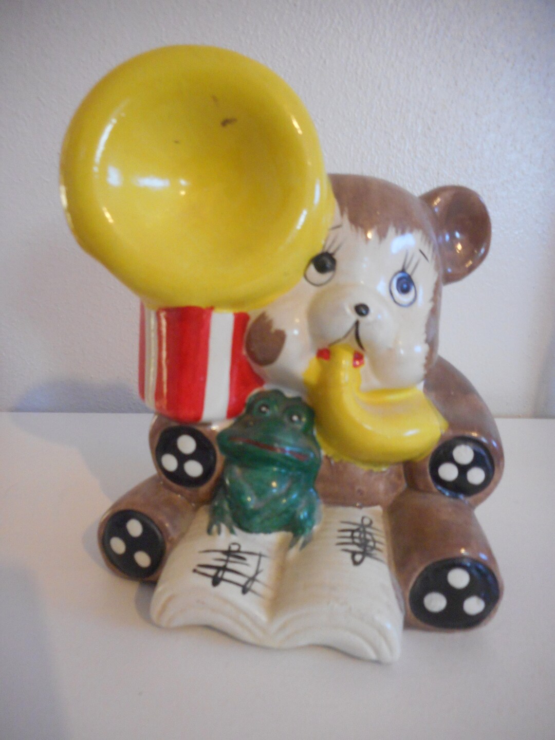 Vintage Chalkware or Ceramic Tuba Playing Brown Bear and Frog Bank ...