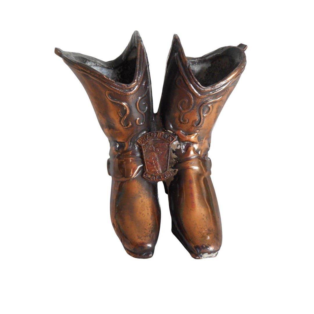 Vtg Metal Copper Color Cowboy Boots Figurine Shelf Sitter Niagra Falls ...