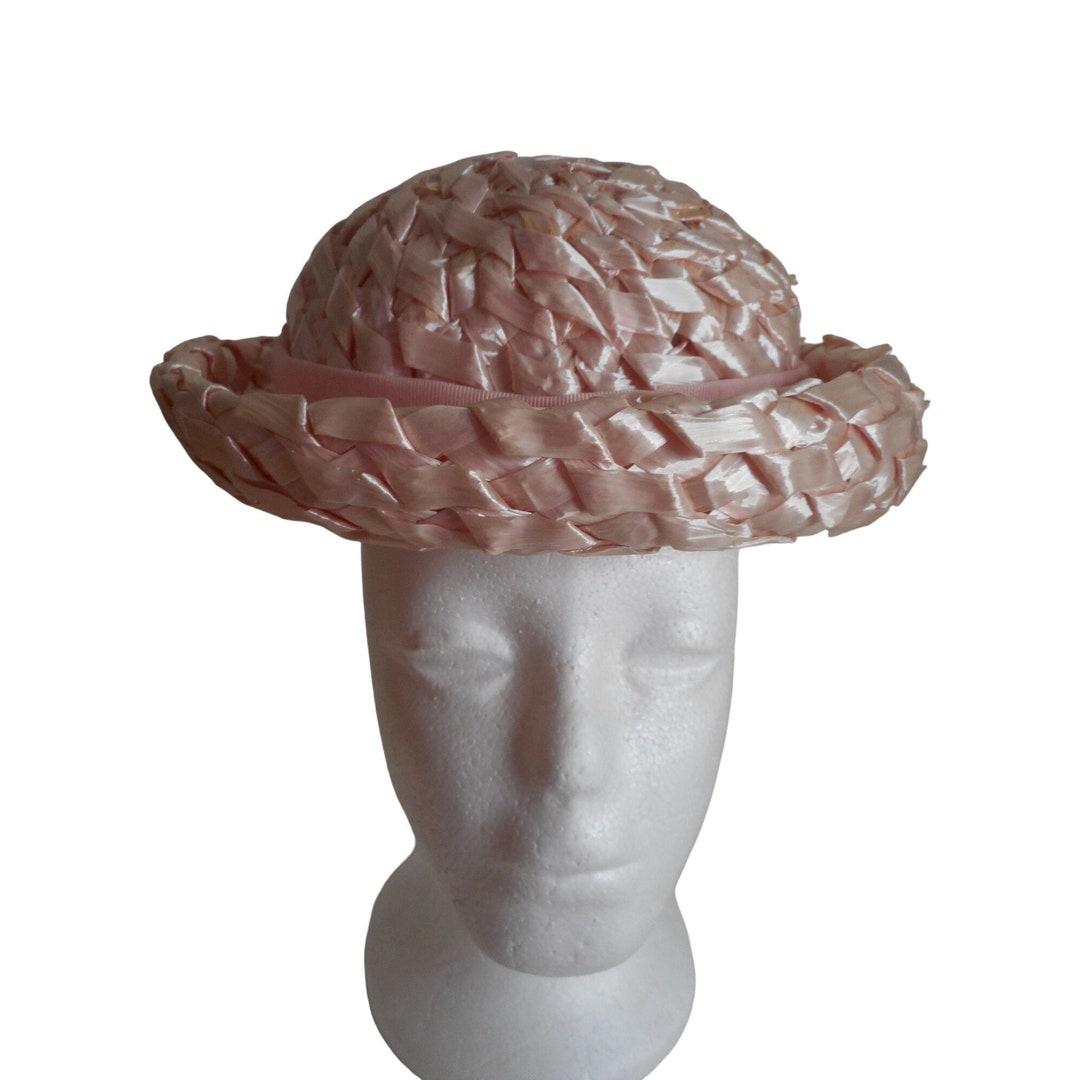 Vintage Pink Bowler Straw Hat Union Label - Etsy