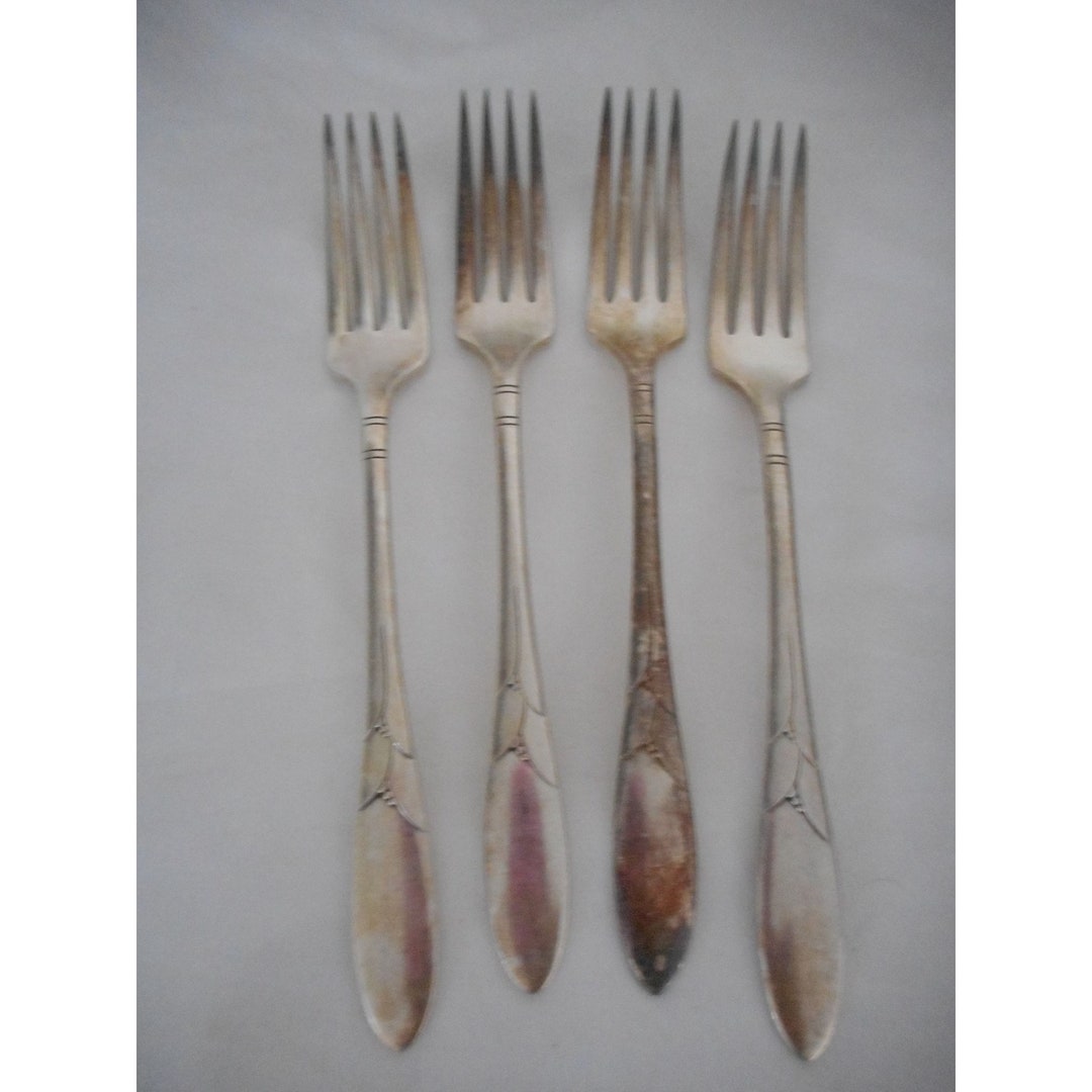 4 Oneida 1932 Lady Hamilton French Dinner Forks Art Deco Silver Plate ...