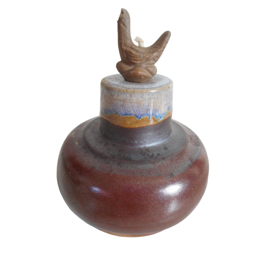 Vintage 1985 Flat Earth Pottery Duck Wick Topper Oil Lamp Vase Artist ...
