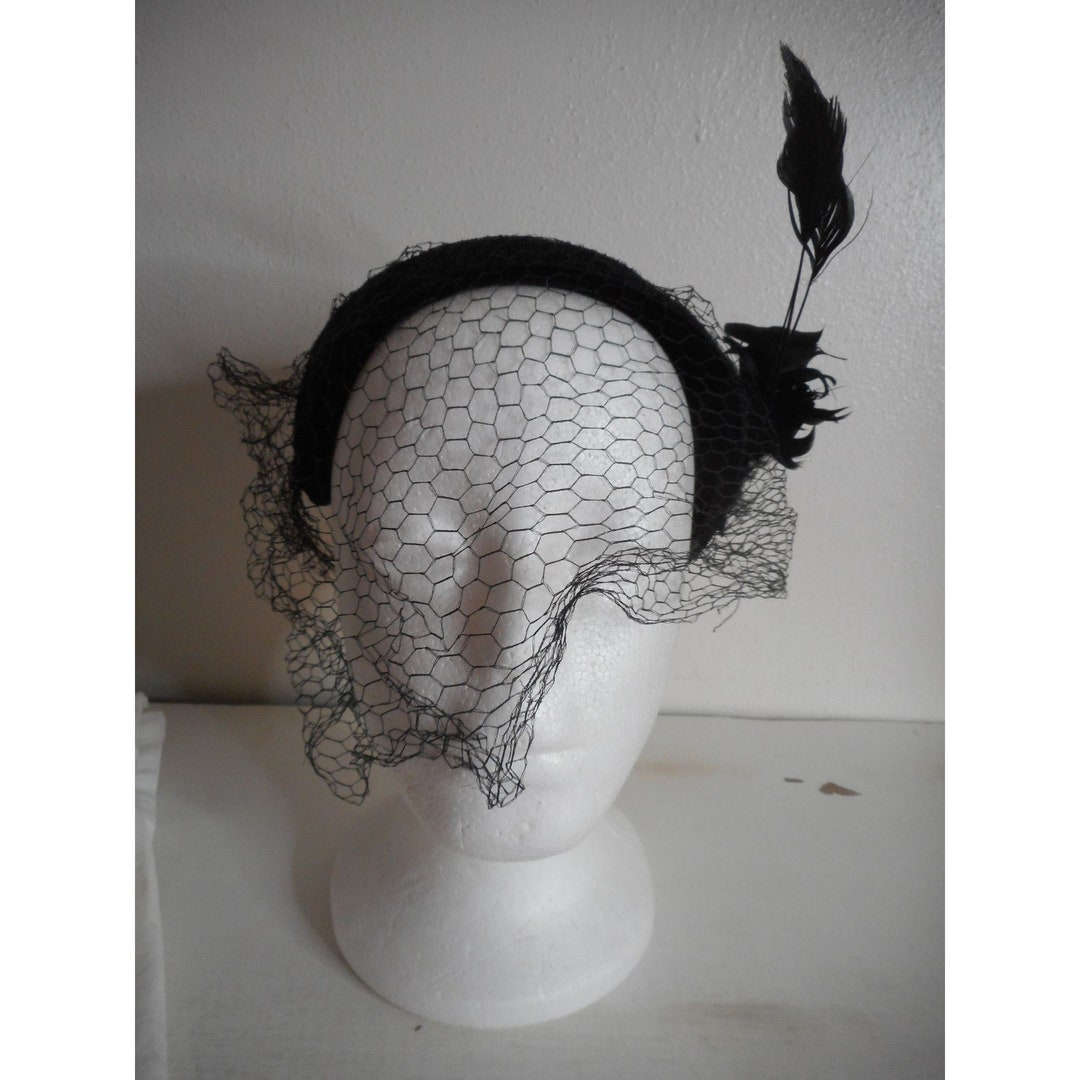 Vintage Black Juliet Cap Hat W/ Feathers and Netting - Etsy
