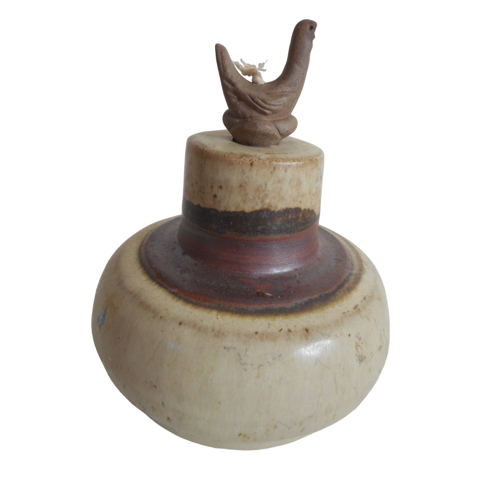 Vintage 1985 Flat Earth Pottery Duck Wick Topper Oil Lamp Vase Artist ...