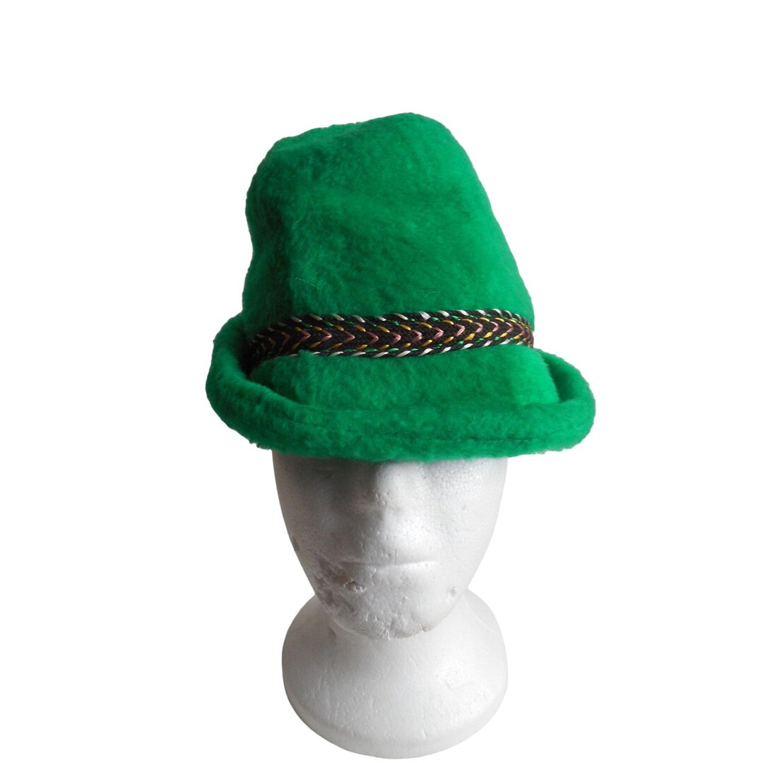 Vintage Bright Green Tyrolean / Alpine Fedora Like Style Hat W/ Ear ...