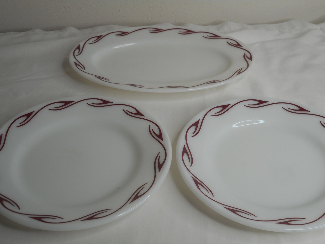3 Piece Vintage Corning Ware Ruby Scroll 2 9" Plates and 1 11" Platter ...