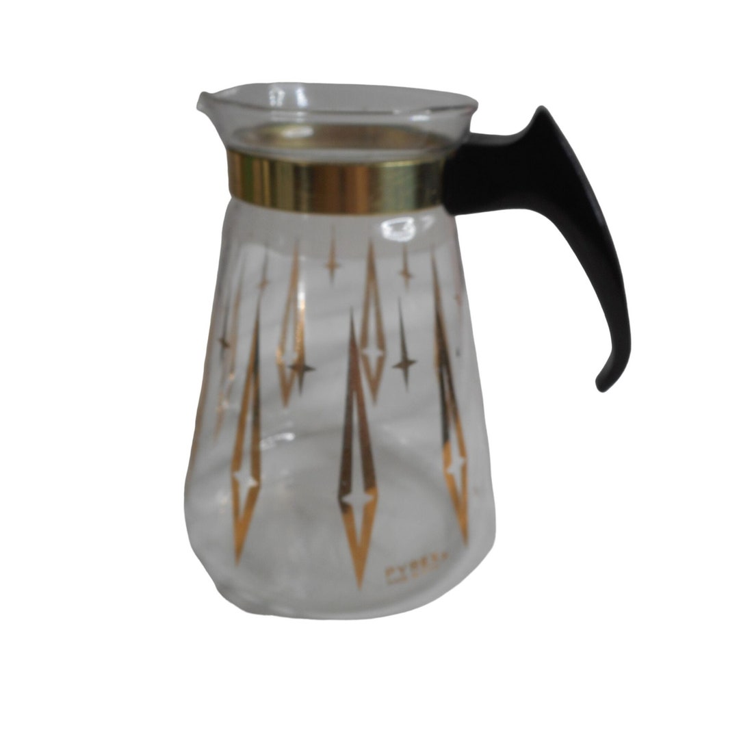 Vintage MCM Pyrex Atomic Gold Coffee Tea Juice Pitcher Carafe Estate ...