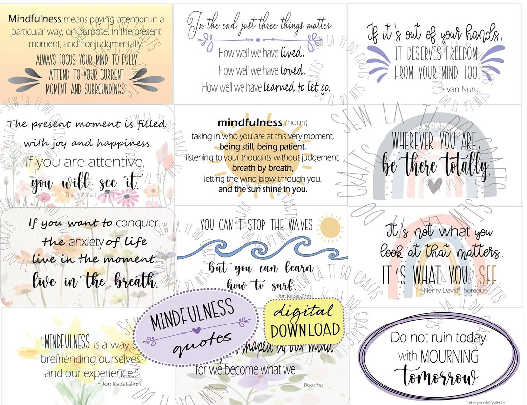 DIGITAL PRINT SET 1, Mindfulness Quote Cards, Self-help, Mental Health ...