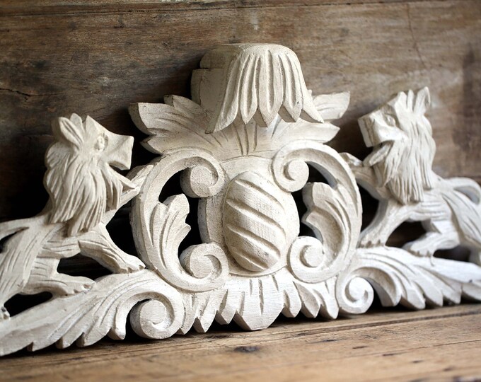 Antique French Fronton Wooden Pediment Gothic Wall Decoration White ...