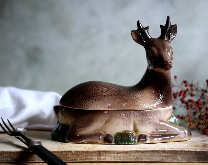 Large Vintage Majolica Deer Pate Tureen Pot Michel Caugant French ...