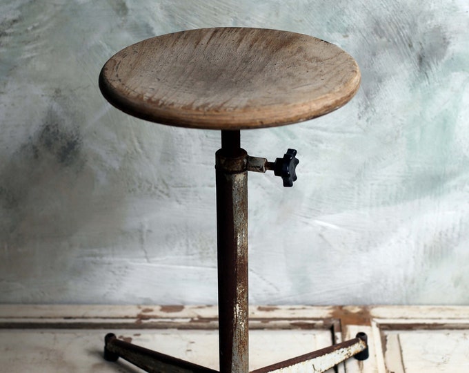 Vintage French Industrial Machinist's Stool Adjustable Metal Artists ...