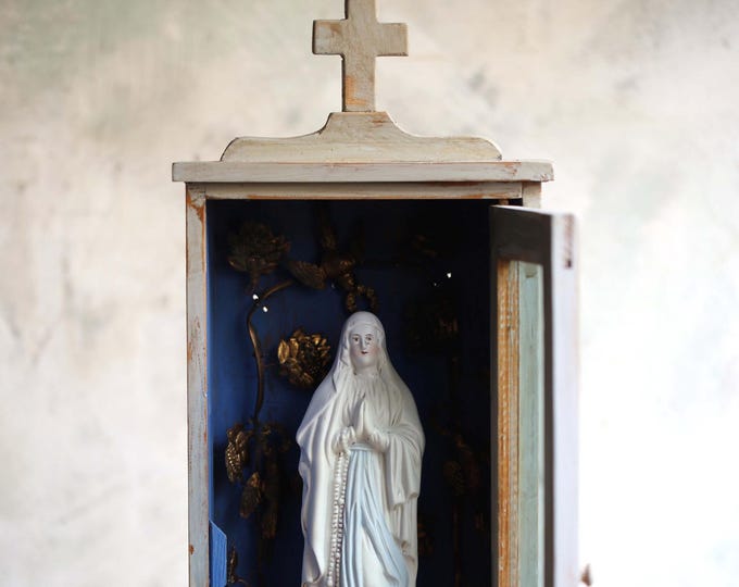 Antique French Niche & Porcelain Virgin Mary Statue Religious Display ...