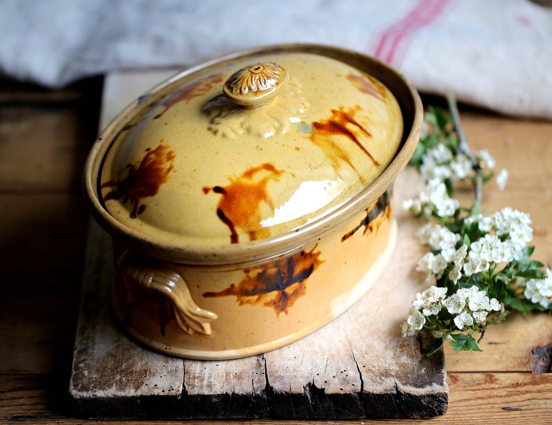 Large Antique French Terrine Yellow Ochre Oval Casserole Dish Rustic ...