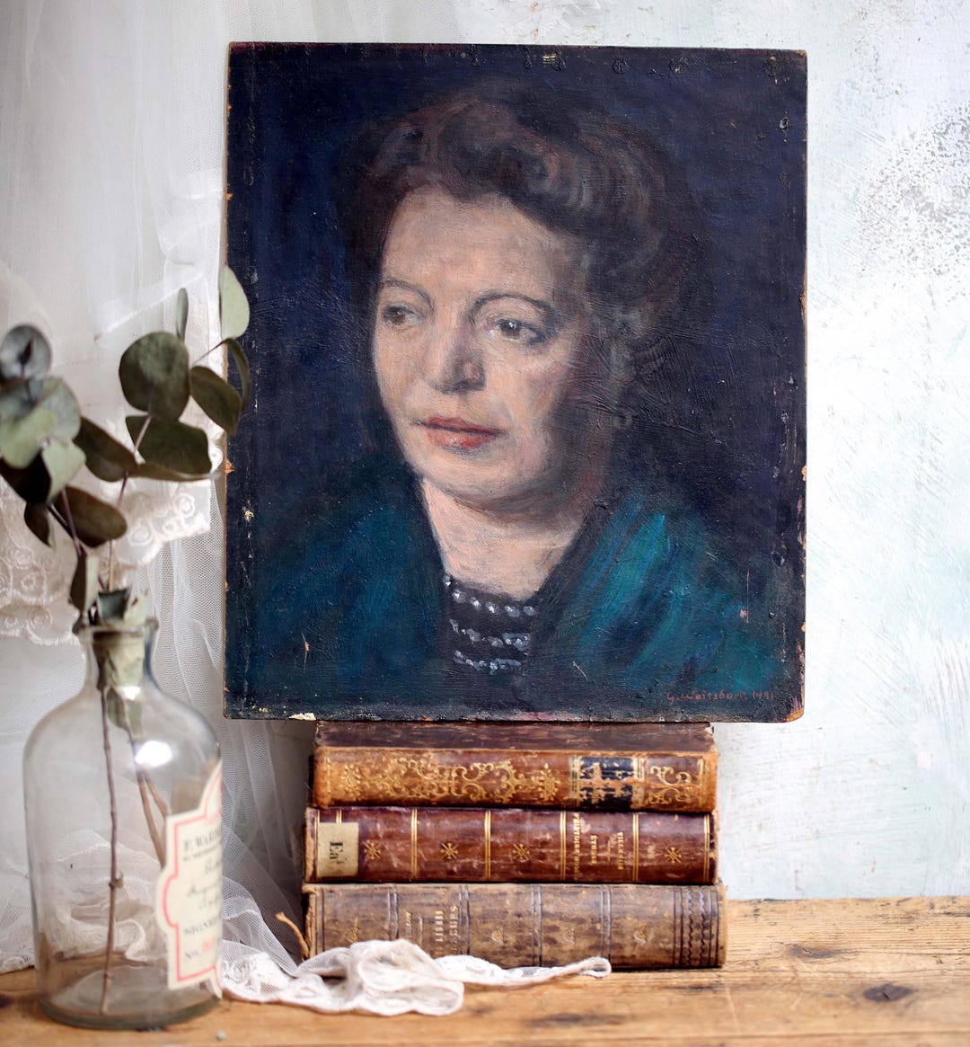 Original George Weissbort Portrait Painting of a Woman in Blue Oil ...