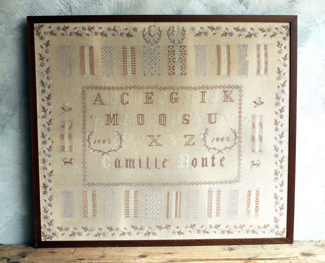 Antique French Alphabet Embroidery Sampler Cross Stitch Needlepoint ...