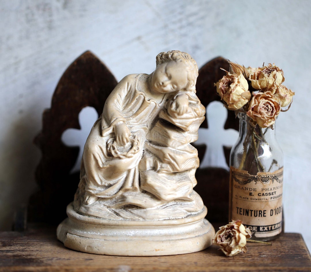 French Antique Memento Mori Chalkware Young Infant Child Sleeping ...