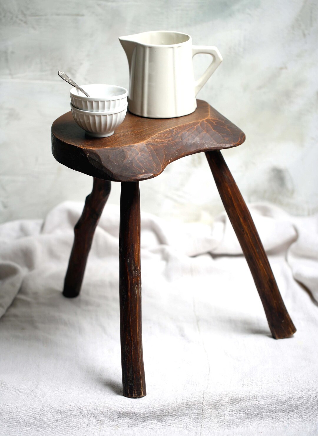 Primitive French Milking Stool Wabi Sabi Rustic Milkmaid Stool Chunky ...