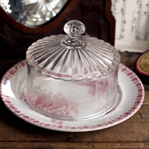 Vintage French Pressed Glass Bell Cheese Cover Food Dome Floral Cloche ...