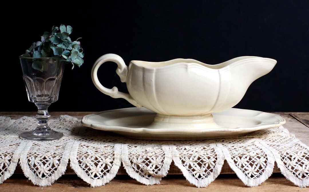 Antique French Creamware Ironstone Sauce Gravy Boat Sauce Jug Pied ...